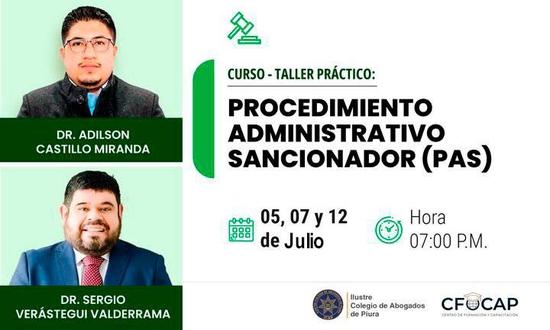 Curso - Taller Práctico: PROCEDIMIENTO ADMINISTRATIVO SANCIONADOR (PAS) | CFOCAP