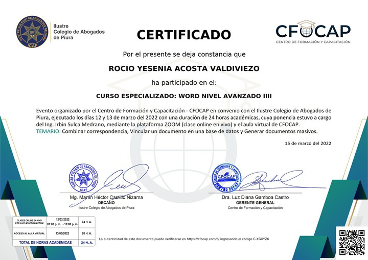Certificado de capacitación en CFOCAP | CFOCAP